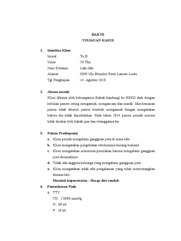Kasus Harga Diri Rendah Tn.B | PDF | Pengembangan Diri