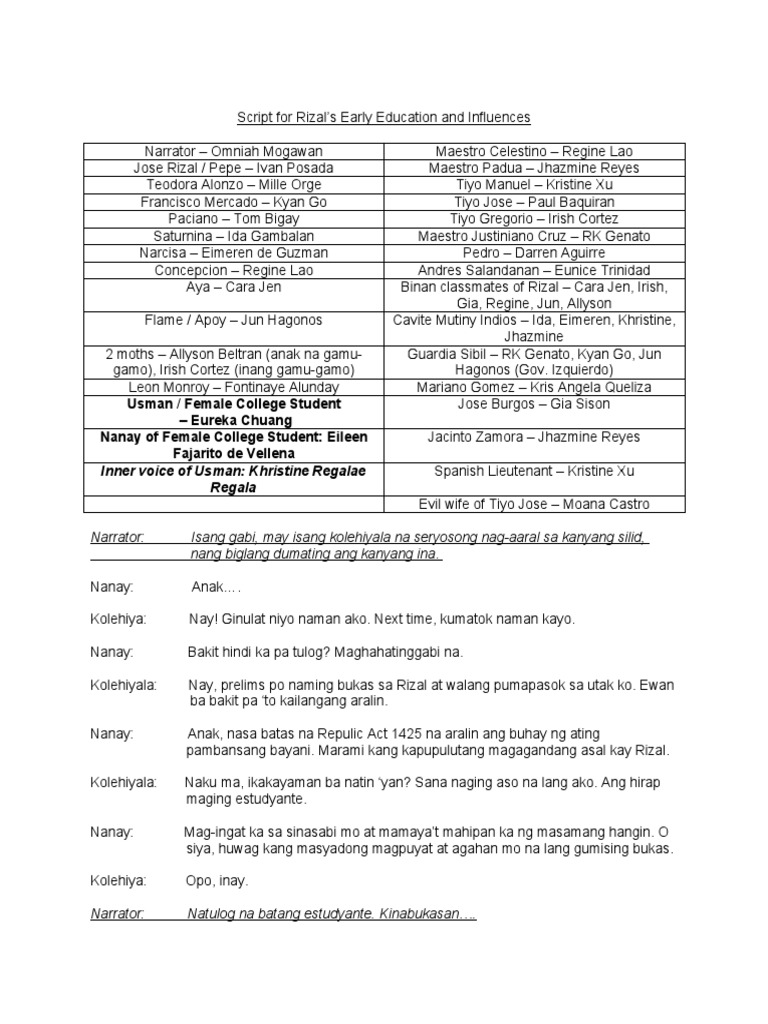 FINAL REVISION Jose-Rizal-Early-Education-and-Influences-Script | PDF