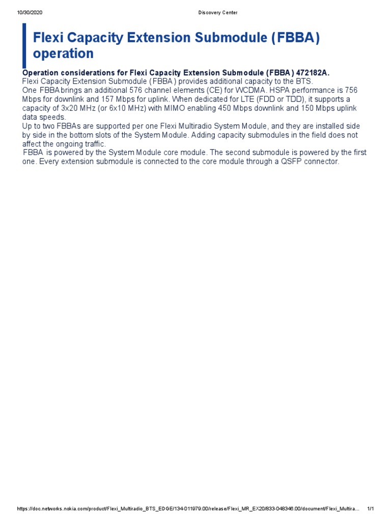 Flexi Capacity Extension Submodule (FBBA) Operation | PDF