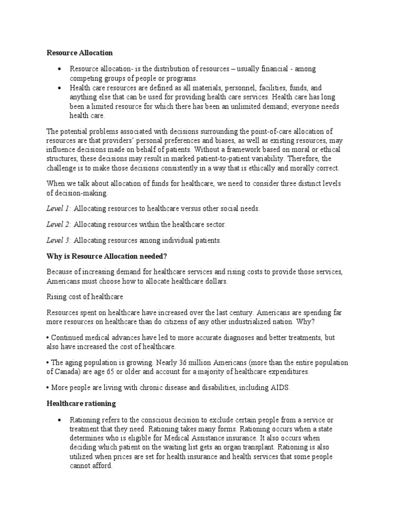 Allocation of Health Care Resource | PDF | Health Care | Rationing