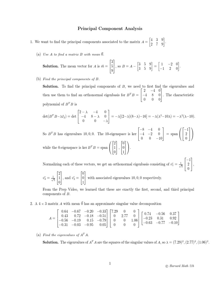 Principal Component Analysis: C Harvard Math 21b | Download Free PDF | Eigenvalues And ...
