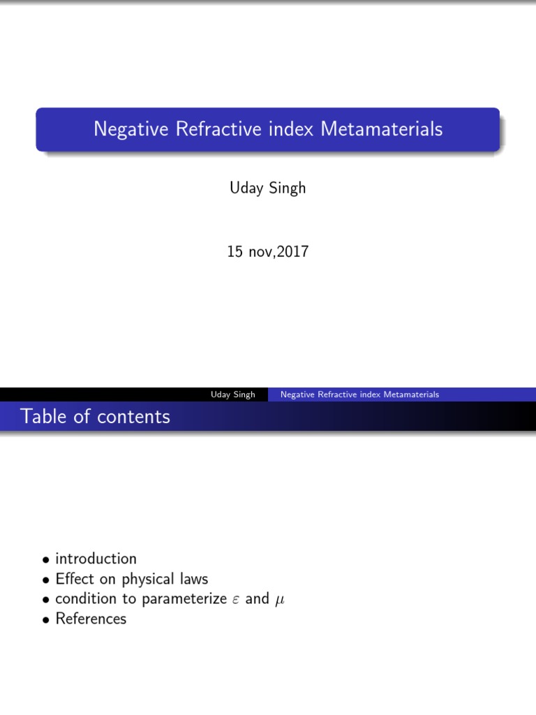Negative Refractive Index Metamaterials: An Introduction | PDF | Metamaterial | Refractive Index