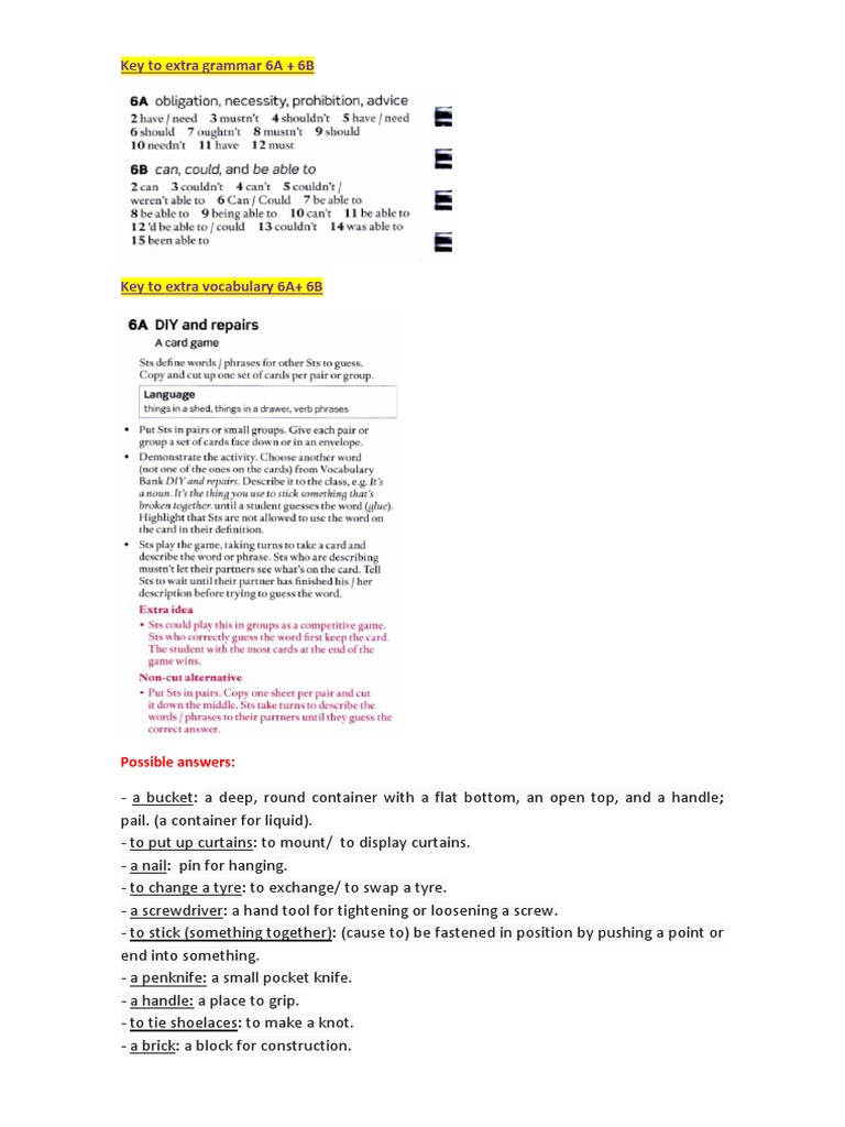 Key To Extra Activities 6A+6B | PDF
