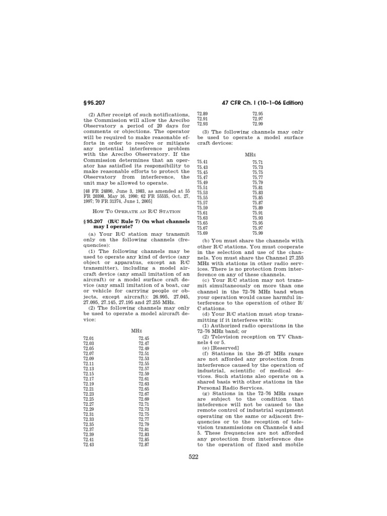 47 CFR Ch. I (10-1-06 Edition) 95.207: 95.207 (R/C Rule 7) On What ...