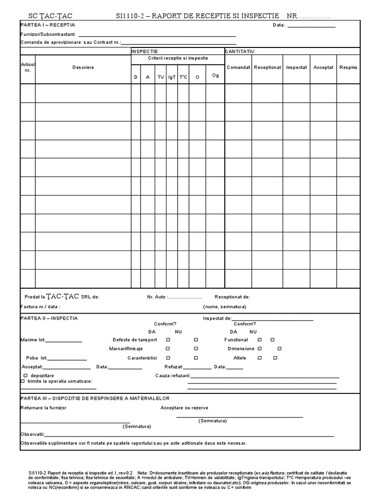 Raport de Receptie Si Inspectie | PDF