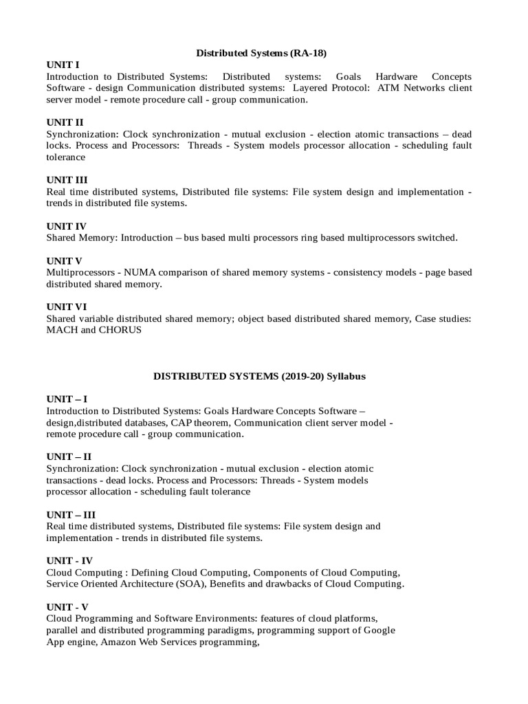 Distributed Systems (RA-18) Unit I | PDF | Computers
