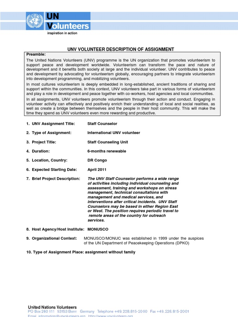 Unv Volunteer Description of Assignment | Download Free PDF ...