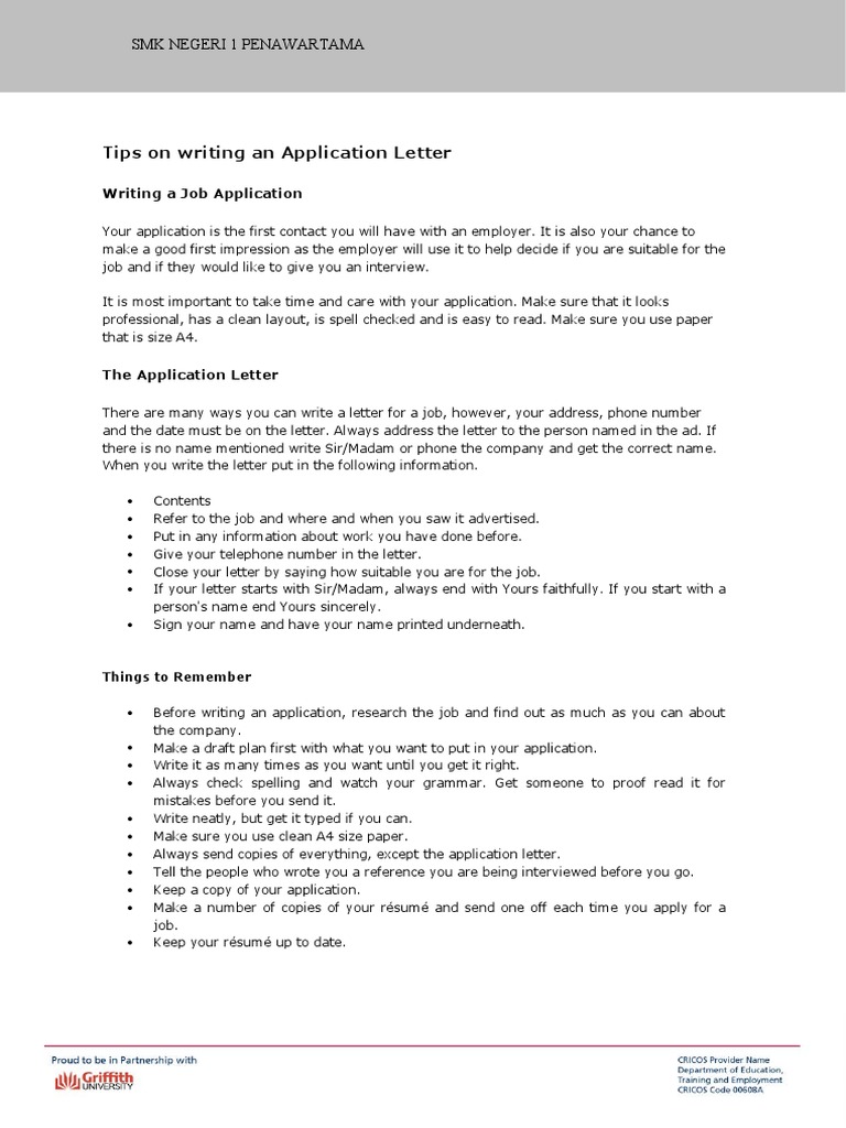 Tips On Writing An Application Letter: SMK Negeri 1 Penawartama | PDF ...