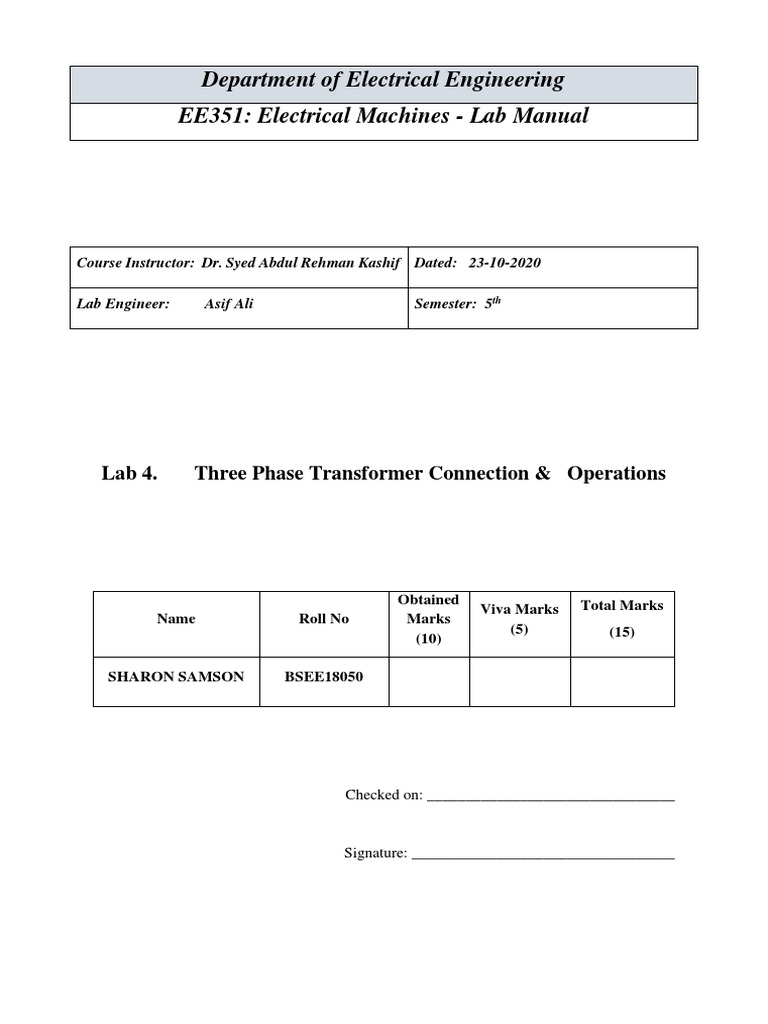 Department of Electrical Engineering EE351: Electrical Machines - Lab ...