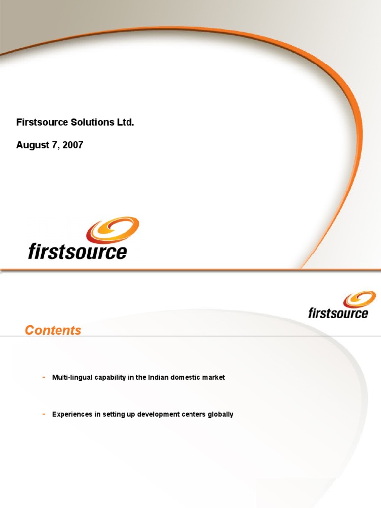 Firstsource Solutions Ltd. August 7, 2007 | PDF | Banks | Outsourcing