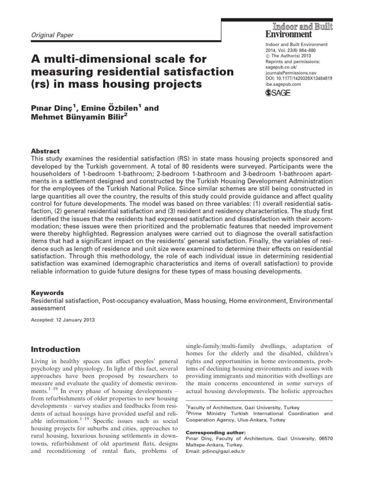 A Multi-Dimensional Scale For Measuring Residential Satisfaction (RS ...