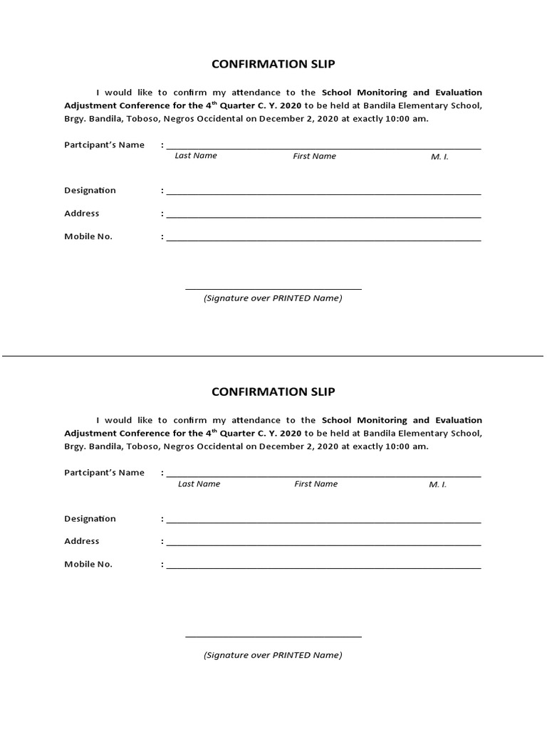 Confirmation Slip | PDF