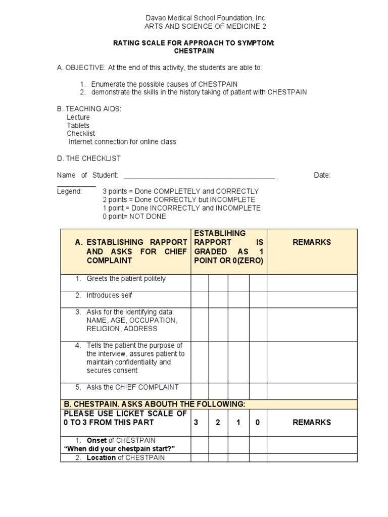 DMSF Chest Pain Assessment Checklist | PDF | Pain | Clinical Medicine DMSF Chest Pain Assessment Checklist | PDF | Pain | Clinical Medicine