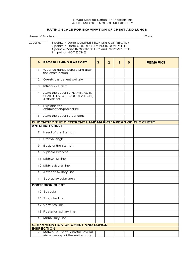 Chest and Lung Examination Rating Scale | PDF | Pulse | Common Carotid ...