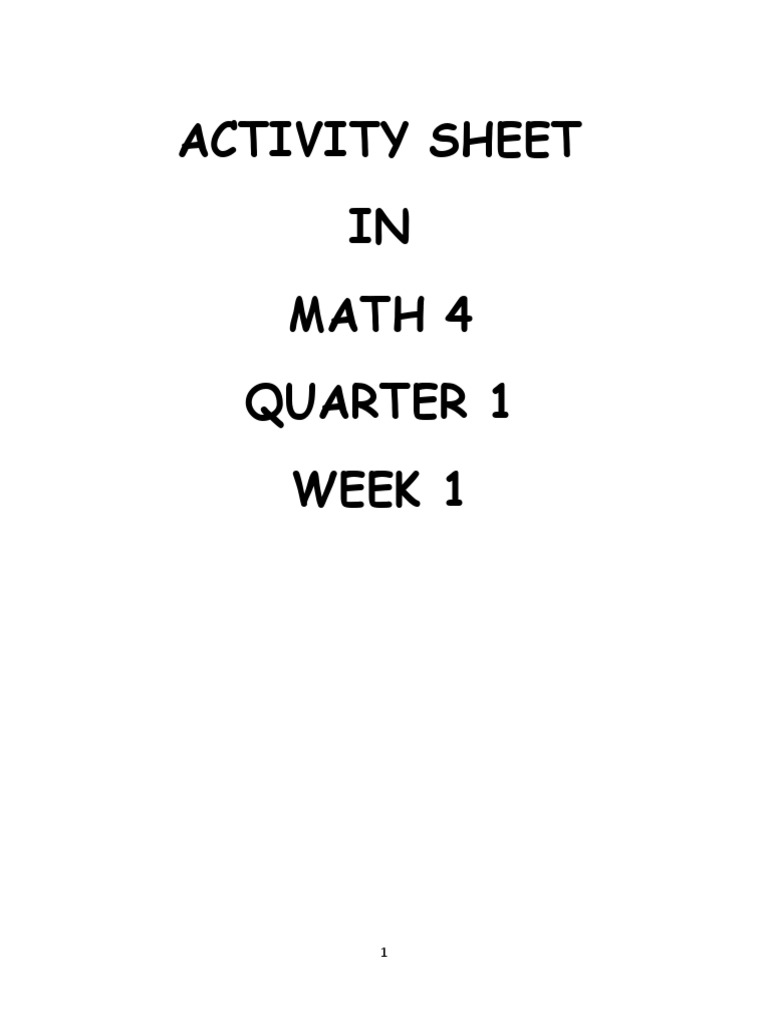 Activity Sheet IN Math 4 Quarter 1 Week 1 | PDF | Numbers | Lexicology