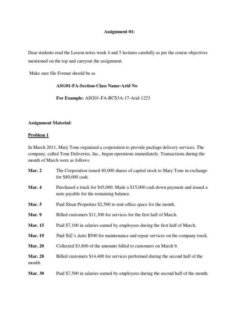 Assignment 01 | PDF | Debits And Credits | Financial Services