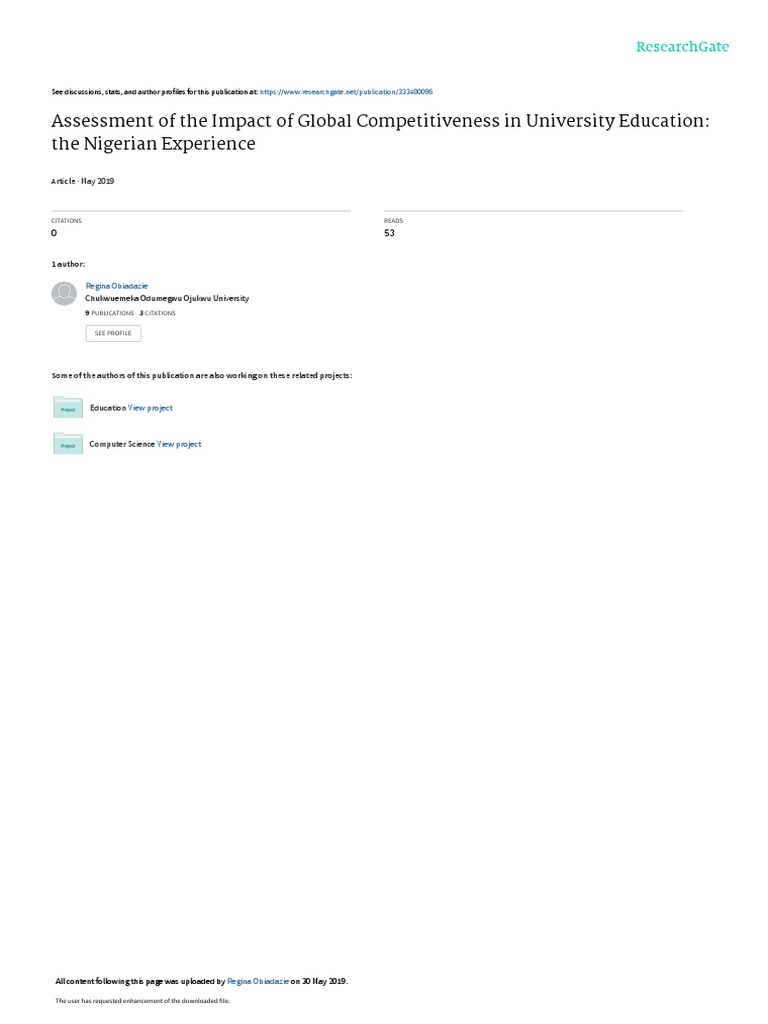 Assessment of The Impact of Global Competitiveness in University ...