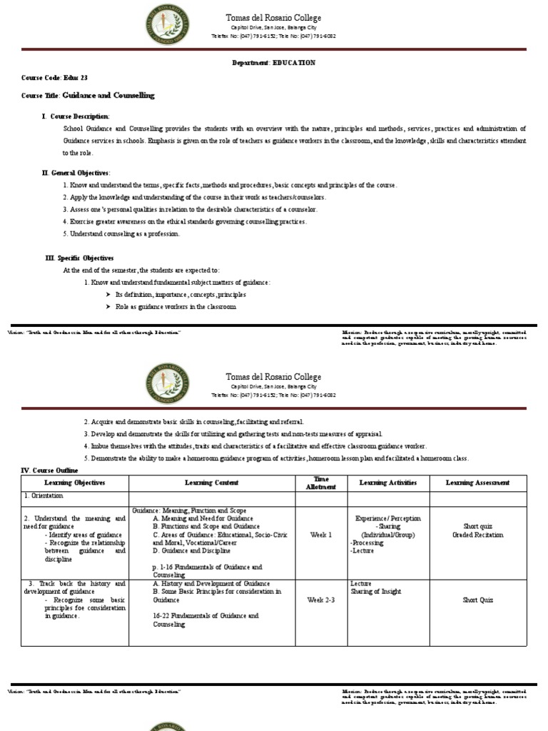 Educ 23 Guidance and Counselling | PDF | School Counselor | Teachers