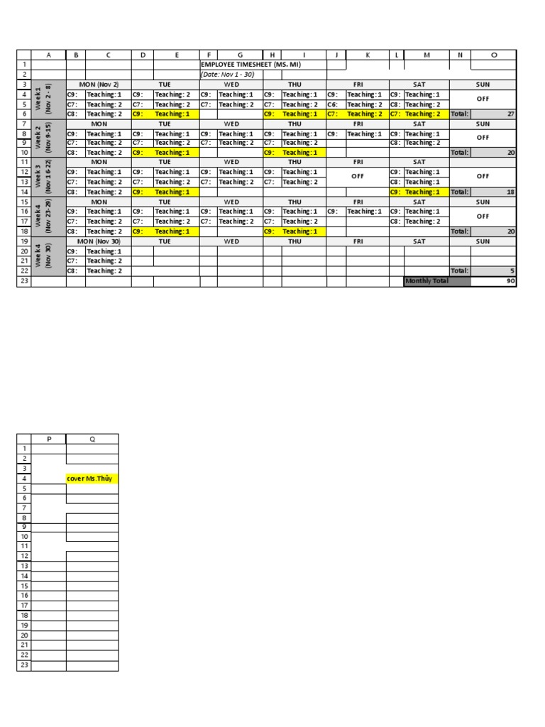 Mi Timesheet Nov | PDF