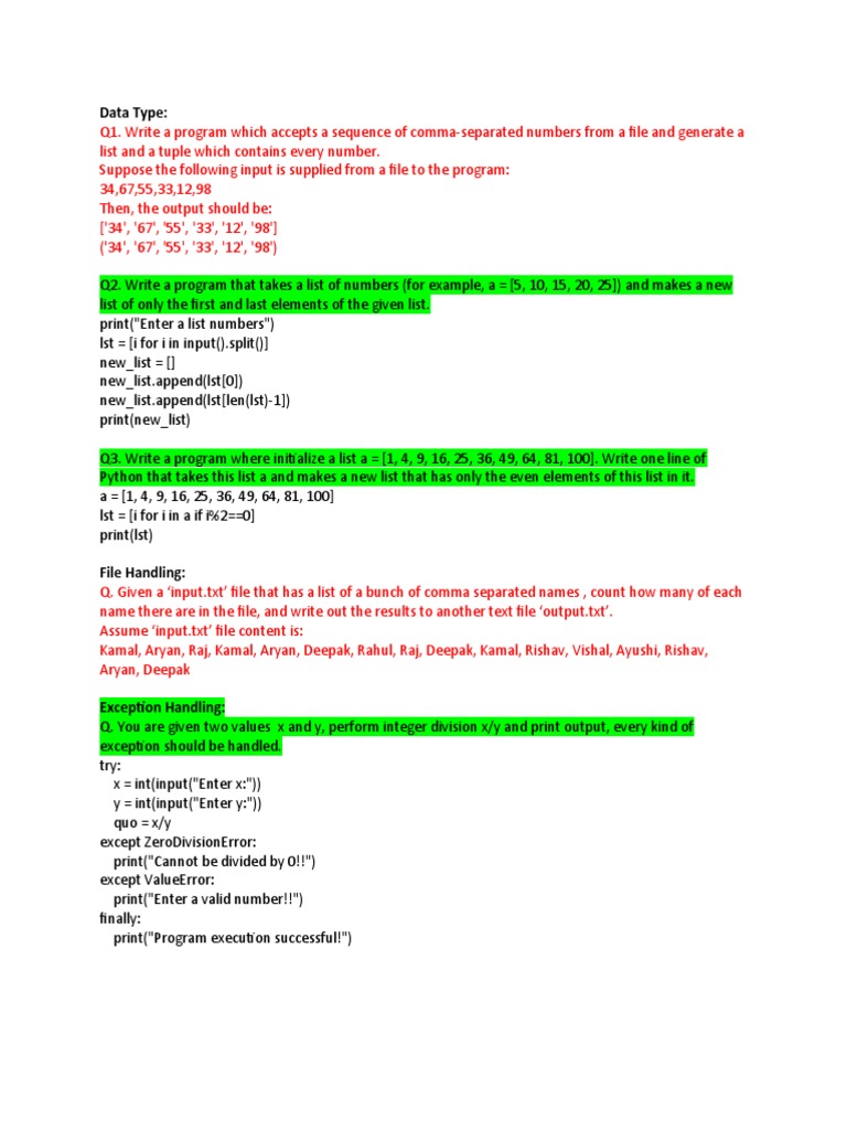 Python Practice Questions Pdf Computer Programming Software Engineering