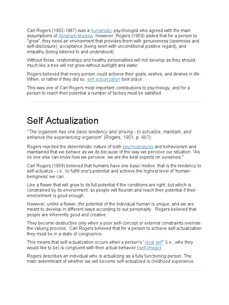 Self Actualization: Humanistic Abraham Maslow | PDF | Self ...