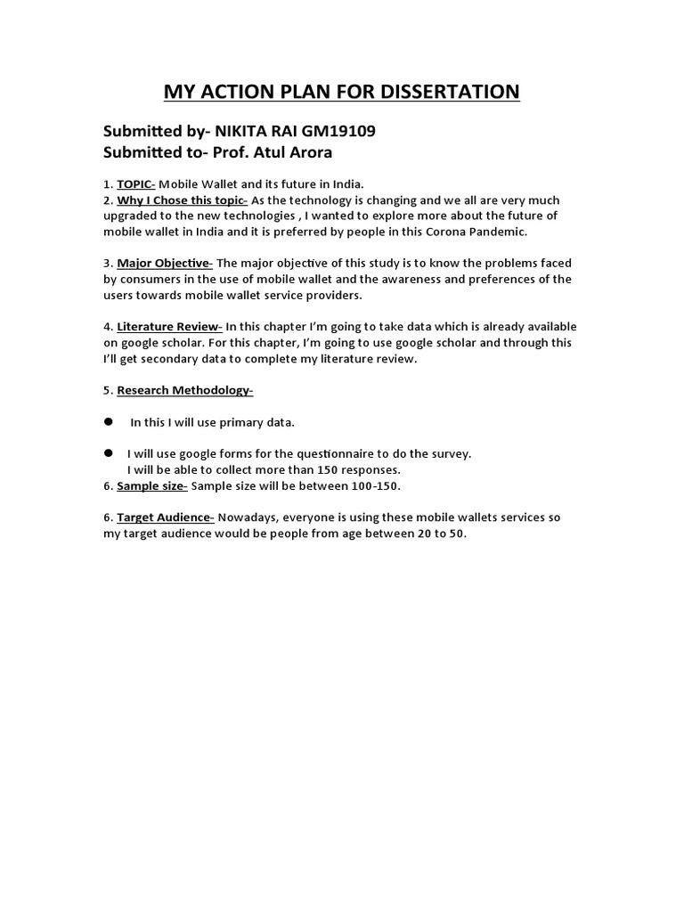ACTION PLAN FOR DISSERTATION - Nikita Rai GM19109 | PDF