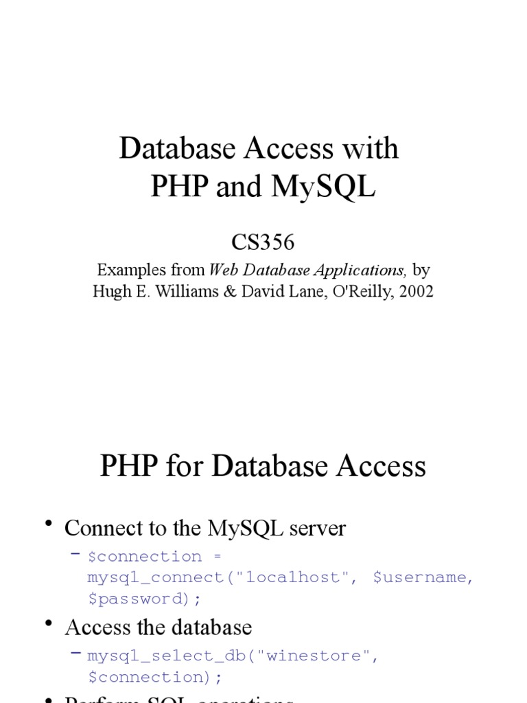 Database Access With PHP and Mysql | PDF | Databases | Php