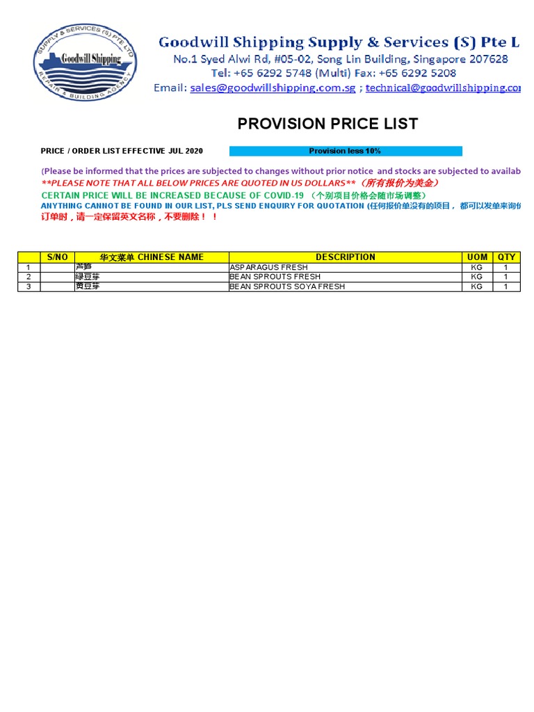Provision & Bond Price List 2020 | PDF | Foods | Food And Drink