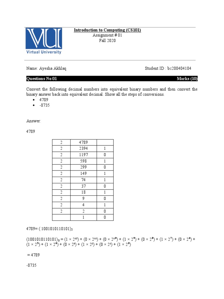Questions No 01 Introduction To Computing Cs101 Pdf Numbers Discrete Mathematics