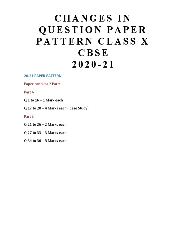 Analysis of Changes to the CBSE Class X Question Paper Pattern for 2020 ...