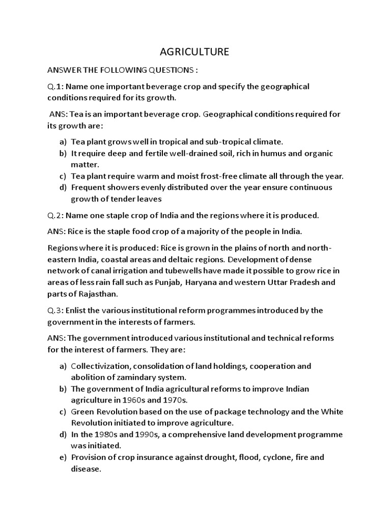 AGRICULTURE Notes | PDF | Rice | Agriculture