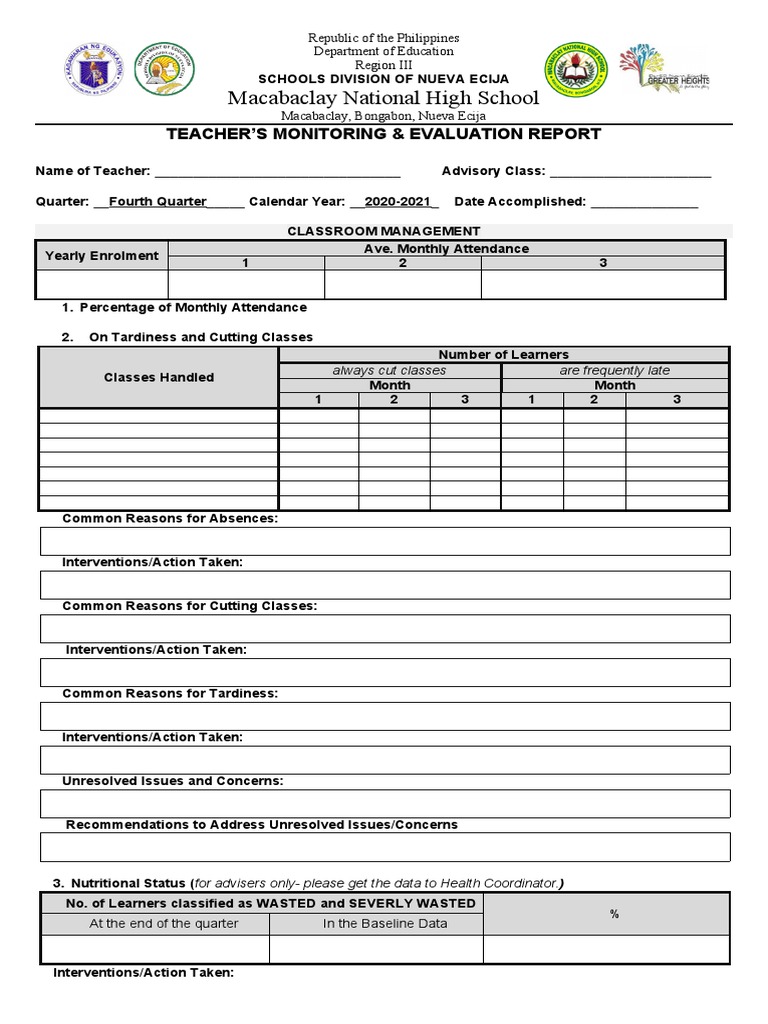 Macabaclay National High School: Teacher'S Monitoring & Evaluation ...