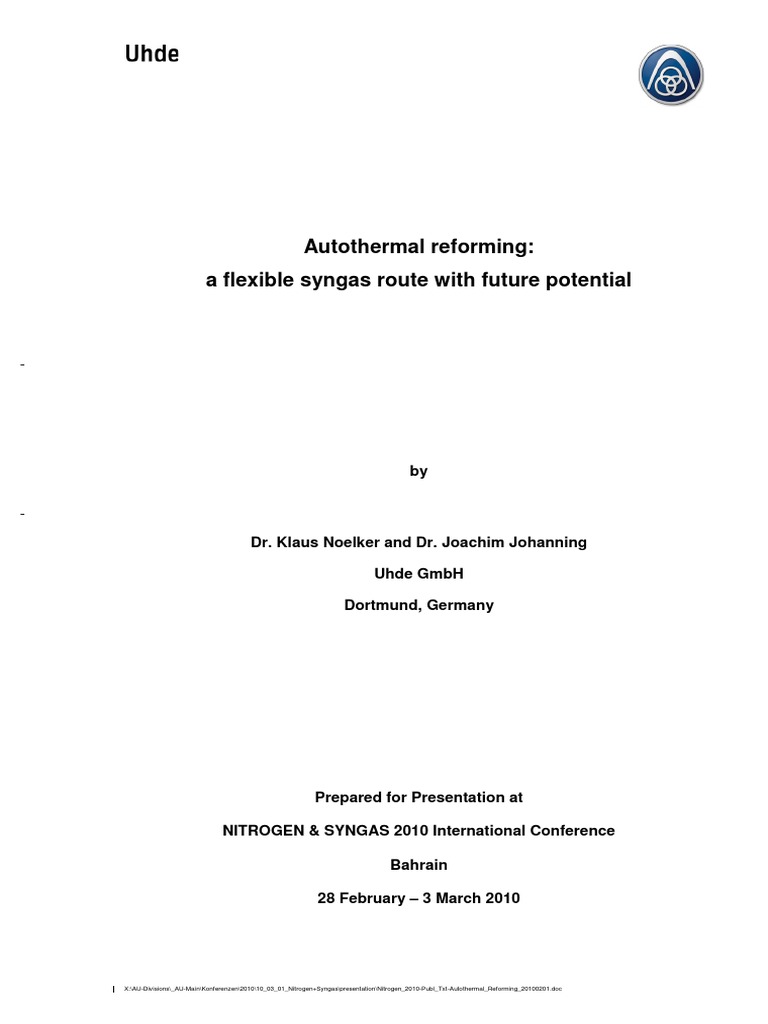 Autothermal Reforming for Syngas Production | PDF | Phases Of Matter ...