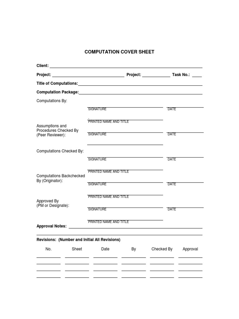 Computation Cover Sheet: Client: Project: Title of Computations ...