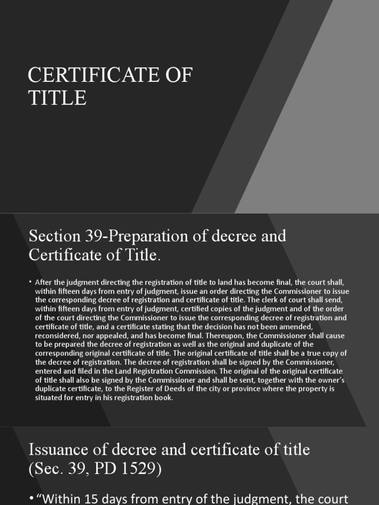Certificate of Title | PDF | Title (Property) | Deed