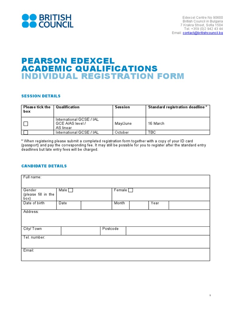 Edexcel Registration Form for Exams | PDF | Government Information ...