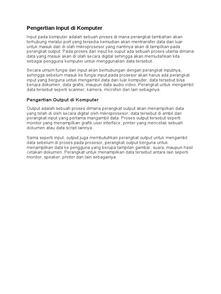 Input dan Output Komputer | PDF