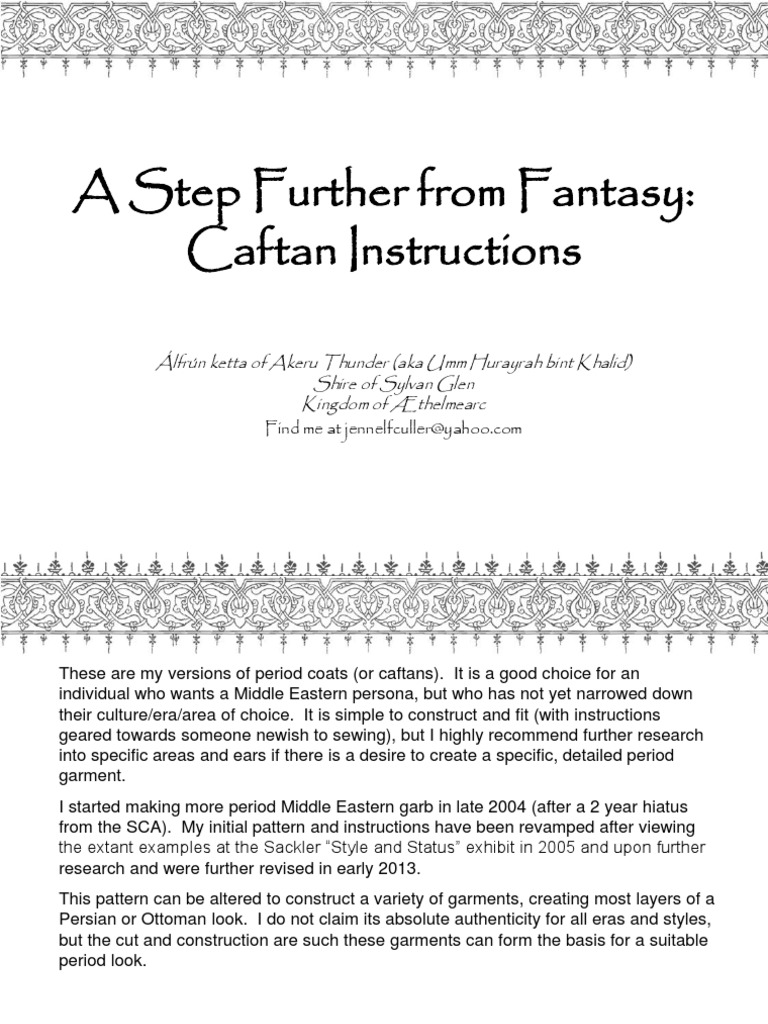 A Step Further From Fantasy: Caftan Instructions | PDF | Seam (Sewing ...