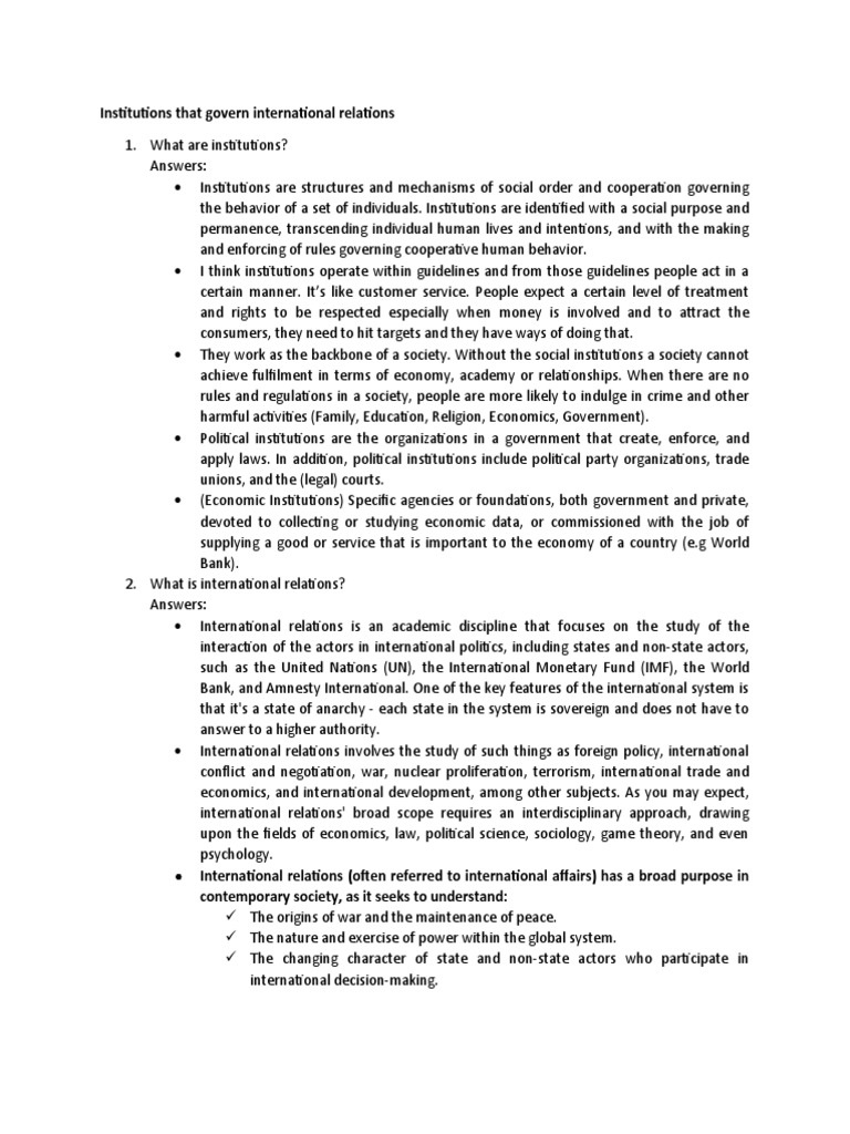 Institutions That Govern International Relations | PDF | World Trade ...