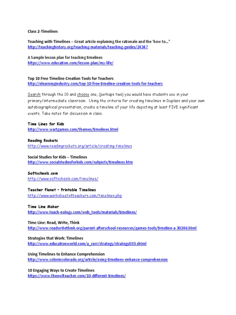 A Sample Lesson Plan For Teaching Timelines: Time Lines For Kids | PDF