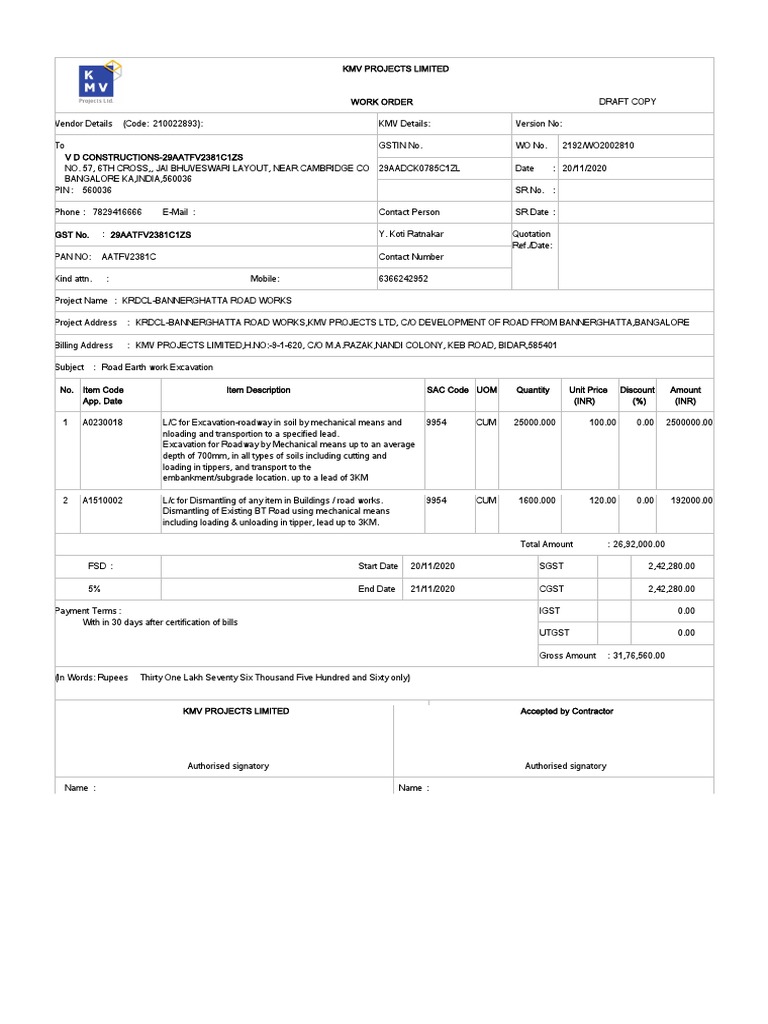 Construction Work Order for Excavation | PDF | Taxes | Government