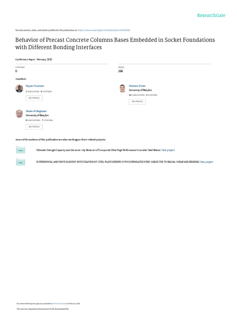 Behavior of Precast Concrete Columns Bases Embedded in Socket ...