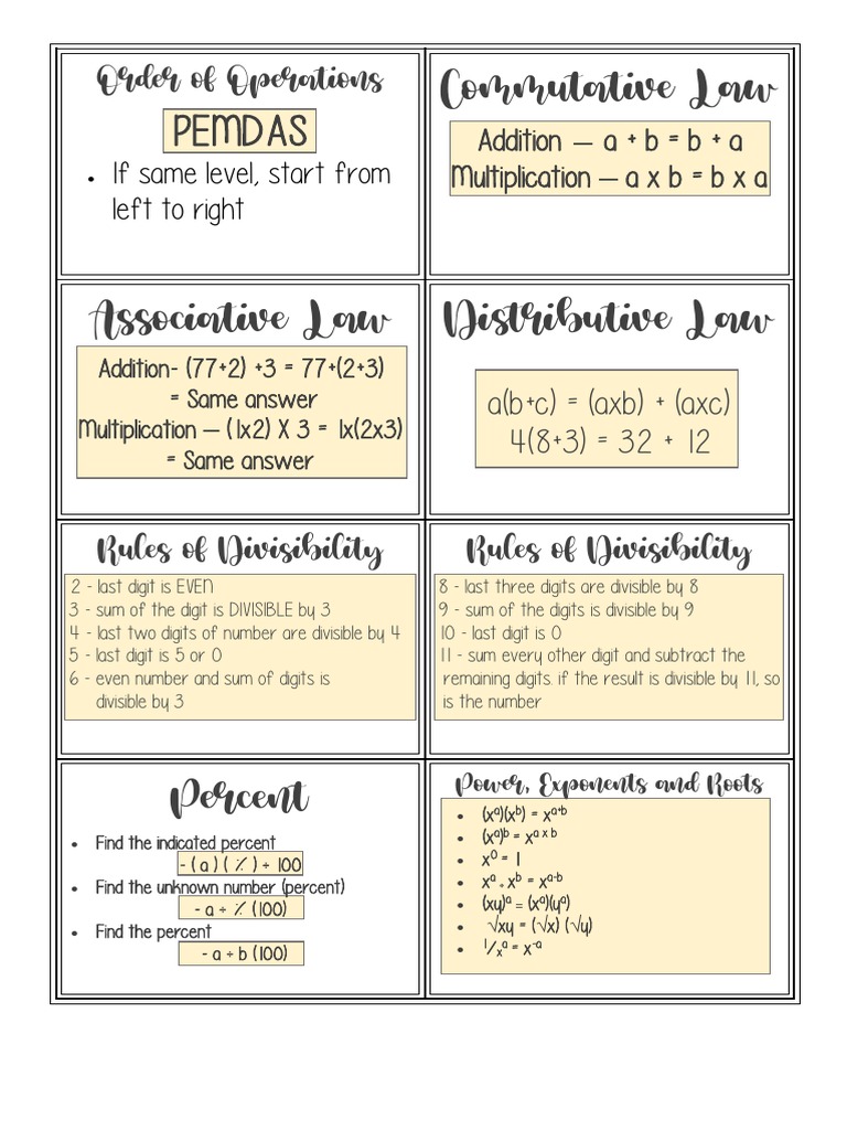 Order of Operations Pemdas: Commutative Law | PDF | Quadratic Equation ...