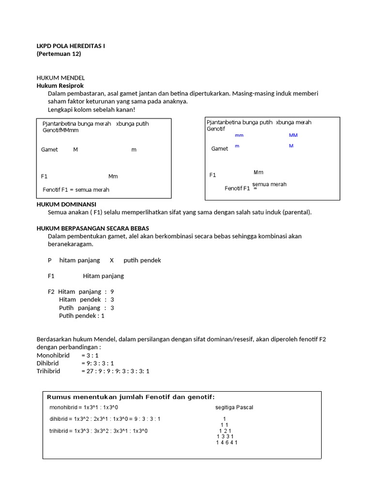 LKPD Pola Hereditas I Dan II (1) - Dikonversi | PDF