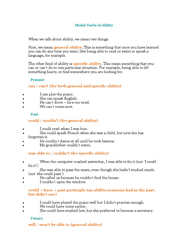 Understanding Modal Verbs of Ability | PDF | Language Arts & Discipline ...