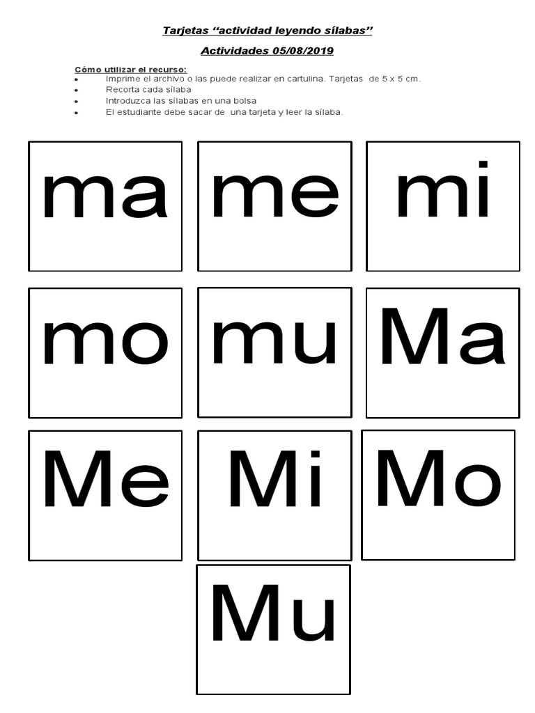 Tarjetas Sílabas M | PDF