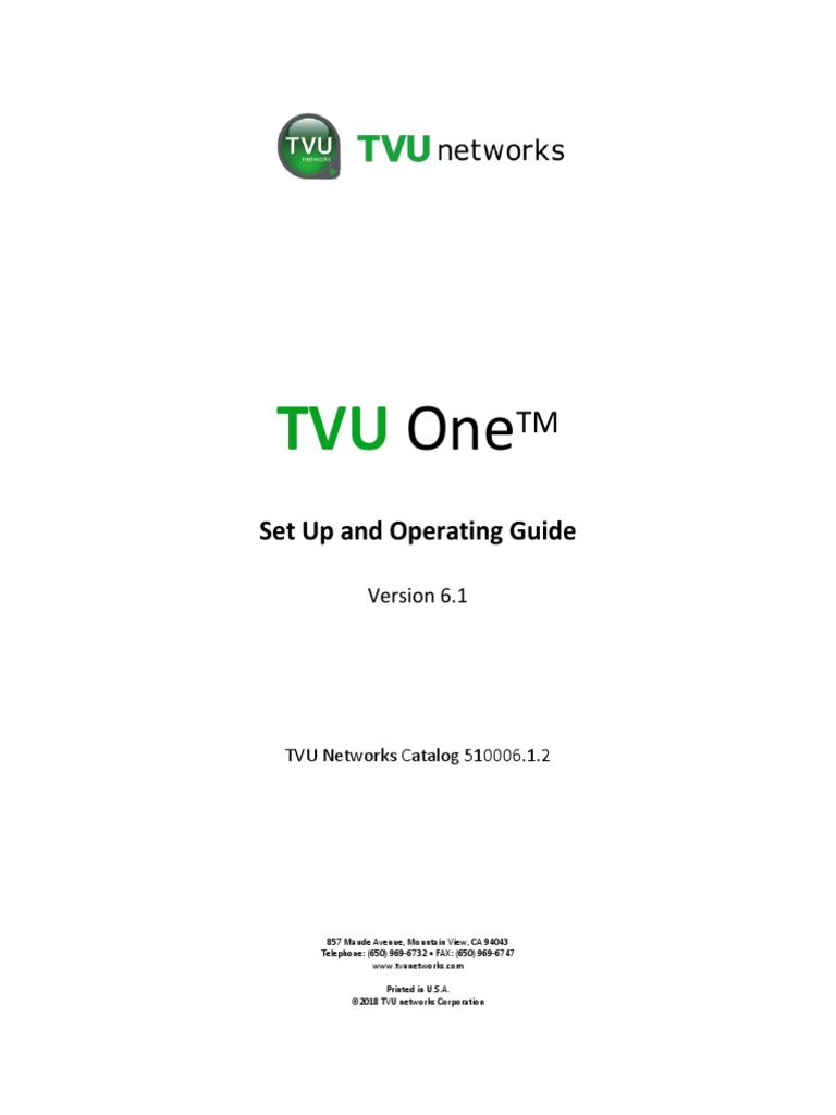 TVU One Setup and Operating Guide V 6.1 PDF | PDF | Wi Fi ...