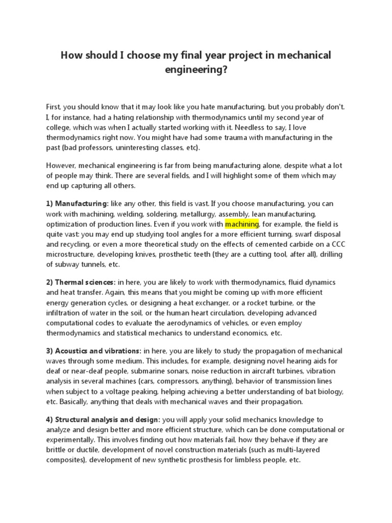 How Should I Choose My Final Year Project in Mechanical Engineering ...