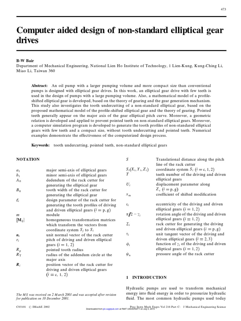 Computer Aided Design of Non-Standard Elliptical Gear Drives | PDF ...