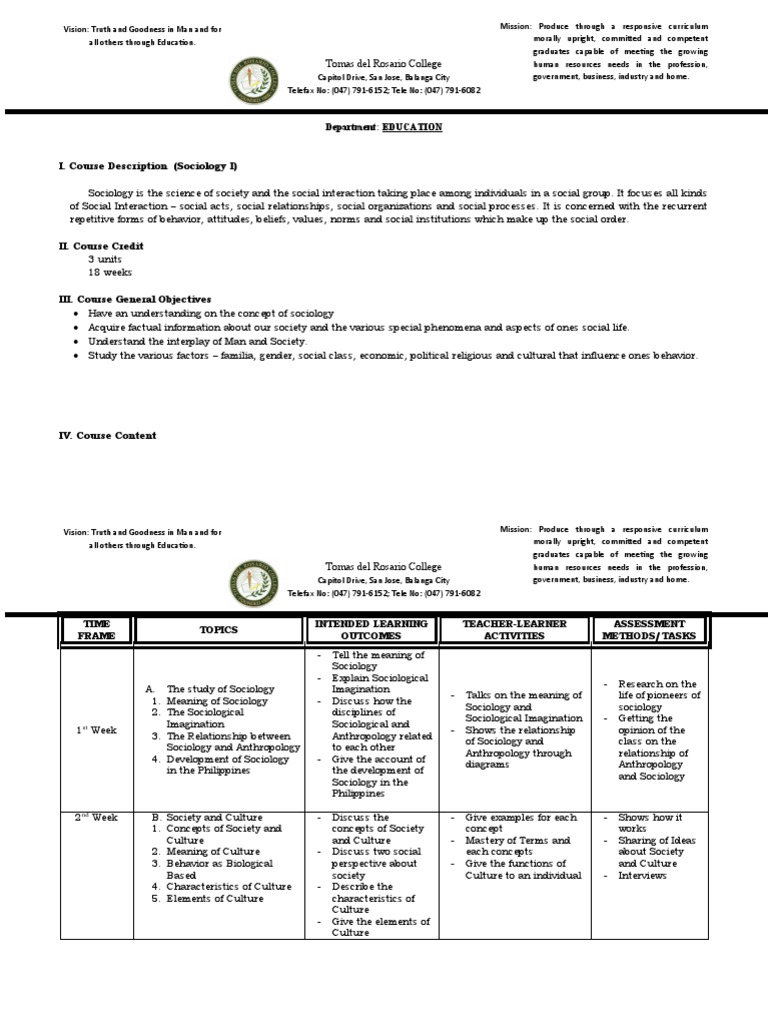 Sociology Course Overview and Objectives | PDF | Sociology | Socialization